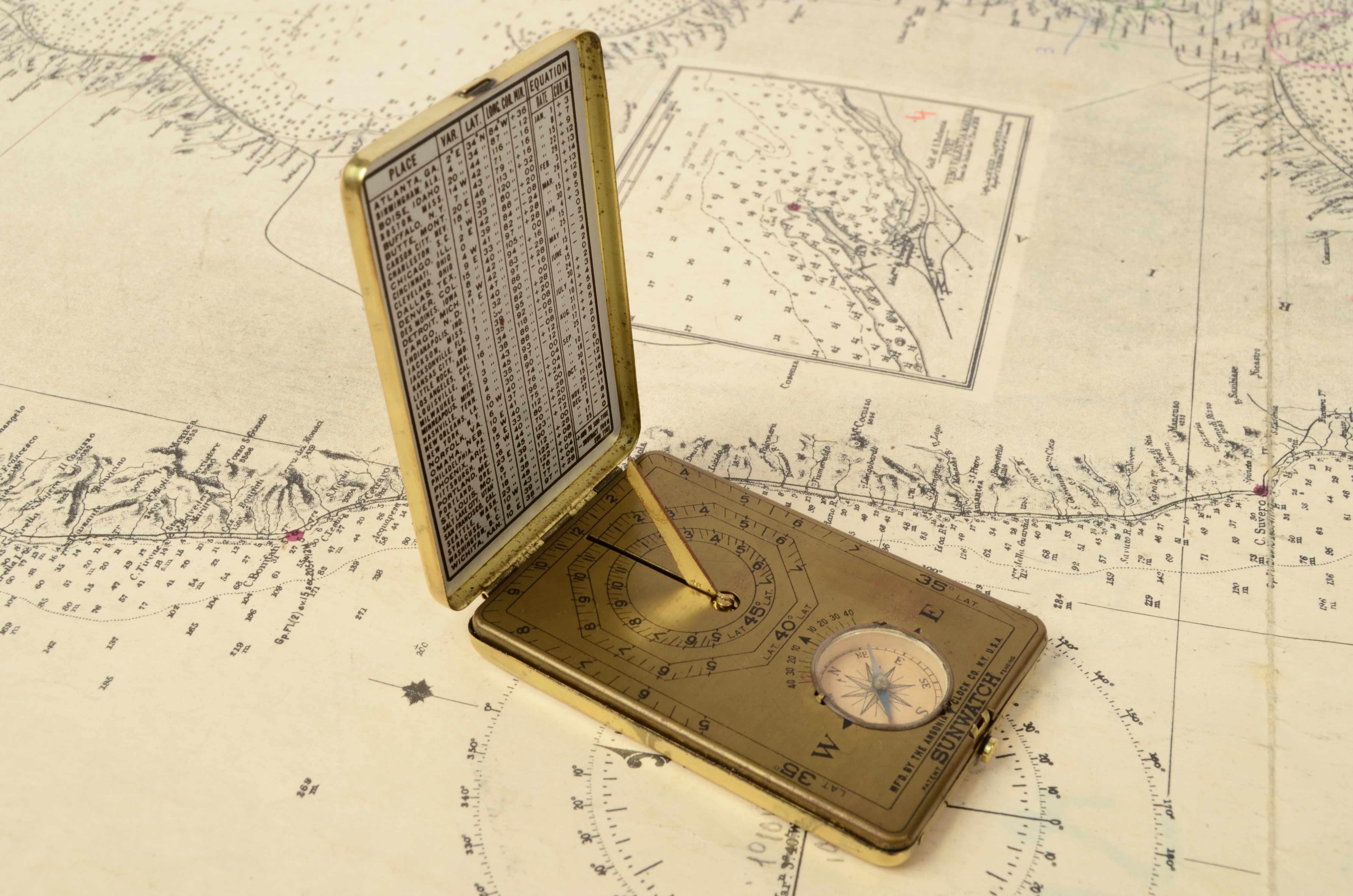 1920s Brass Sundial Compass Ansonia Clock Co. Antique Time Measuring ...