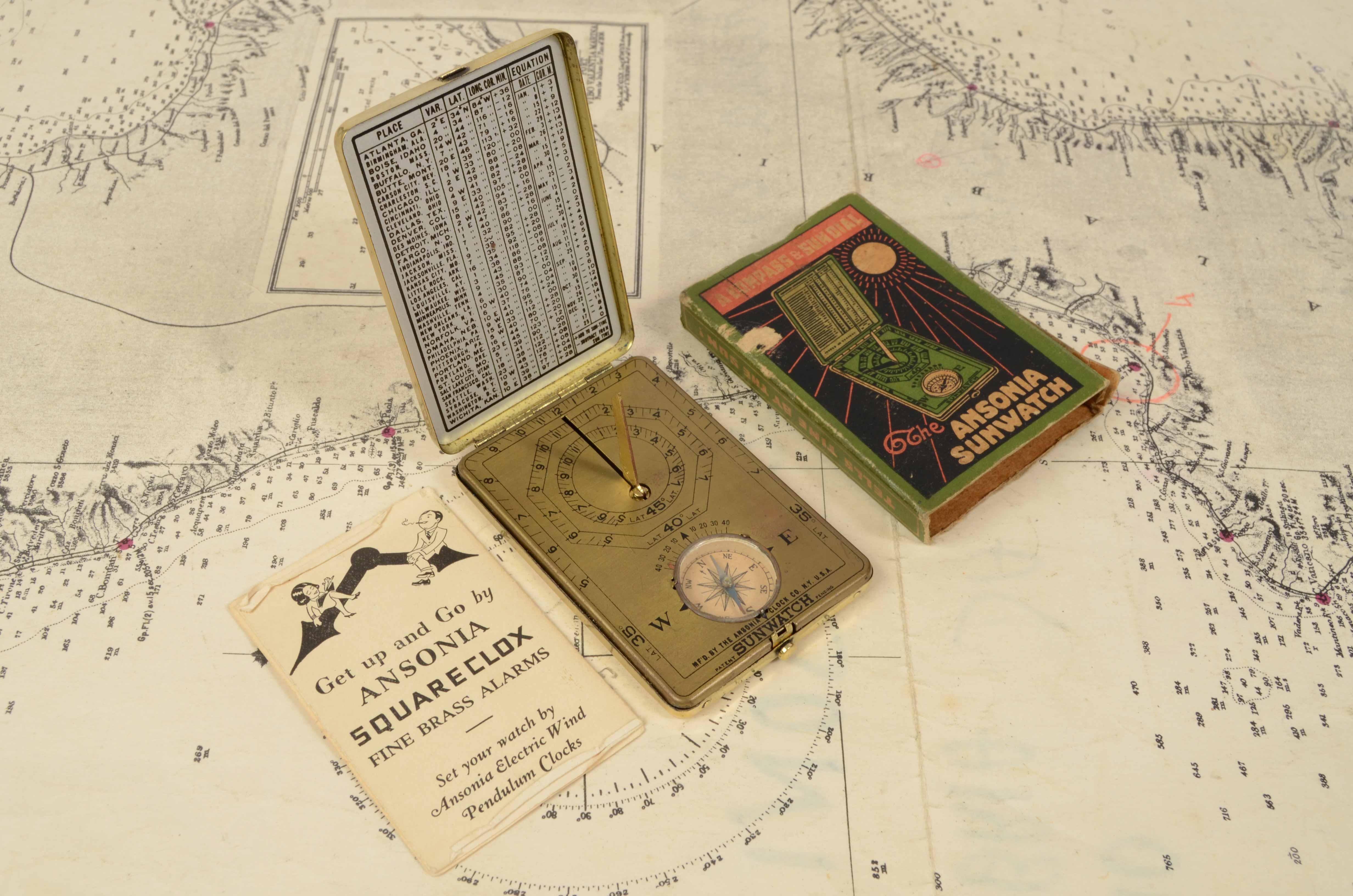 1920s Brass Sundial Compass Ansonia Clock Co. Antique Time Measuring ...