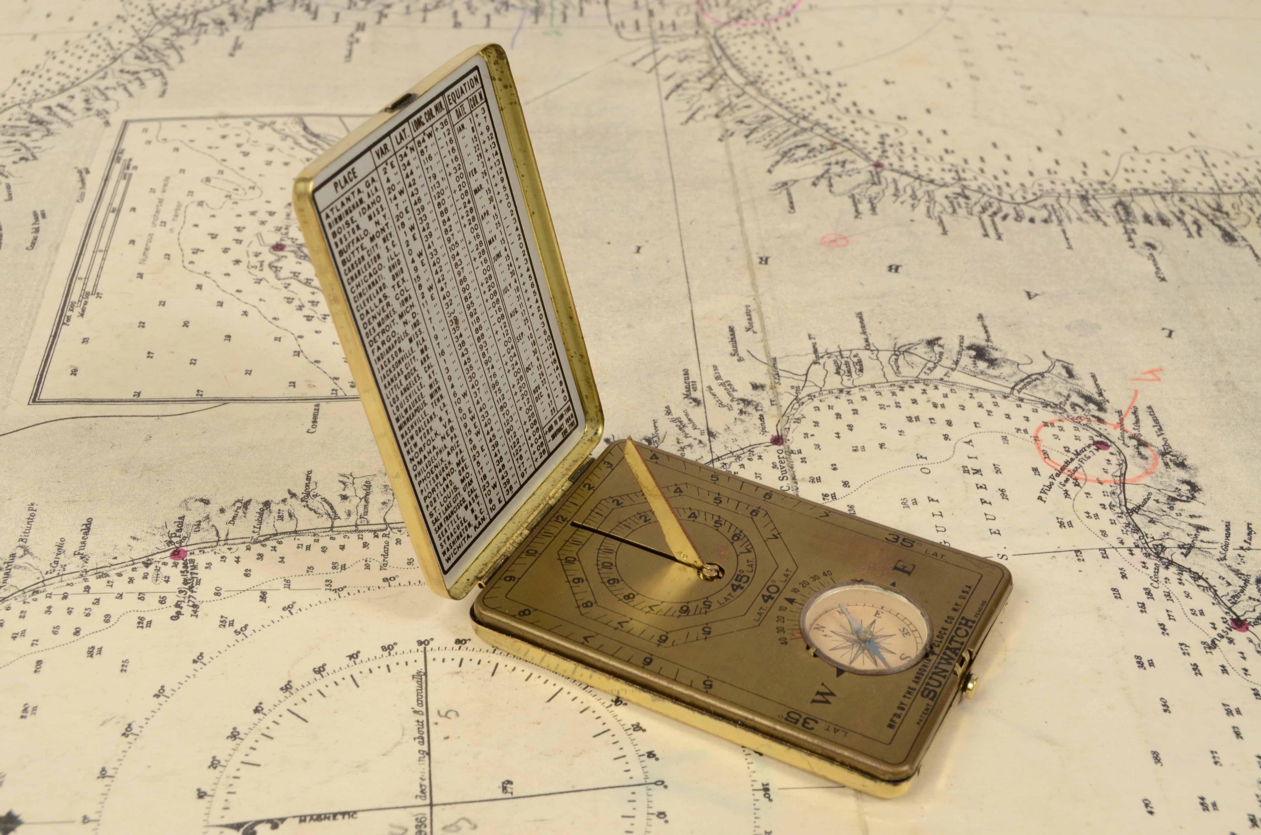 1920s Brass Sundial Compass Ansonia Clock Co. Antique Time Measuring ...