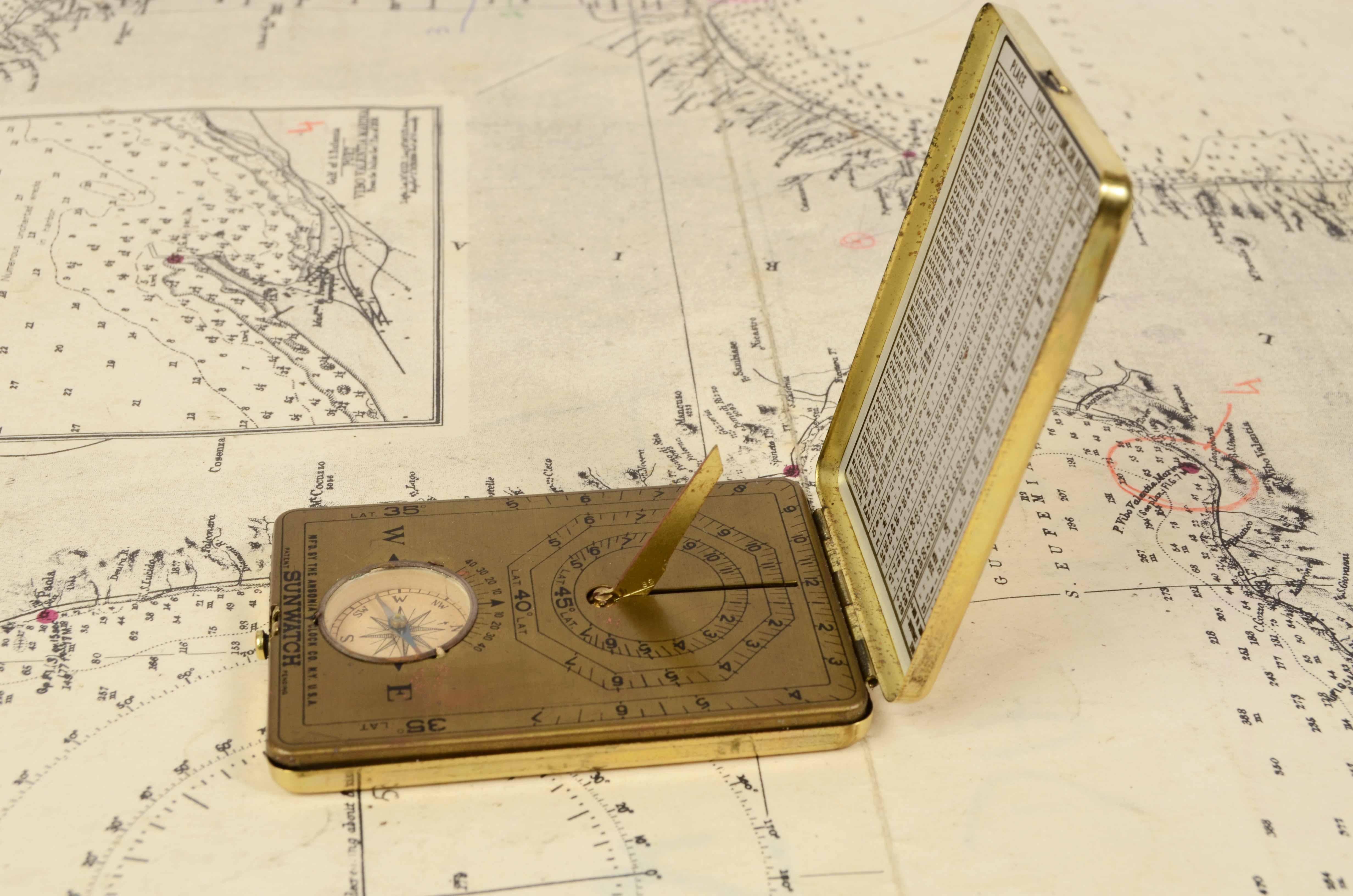 1920s Brass Sundial Compass Ansonia Clock Co. Antique Time Measuring ...