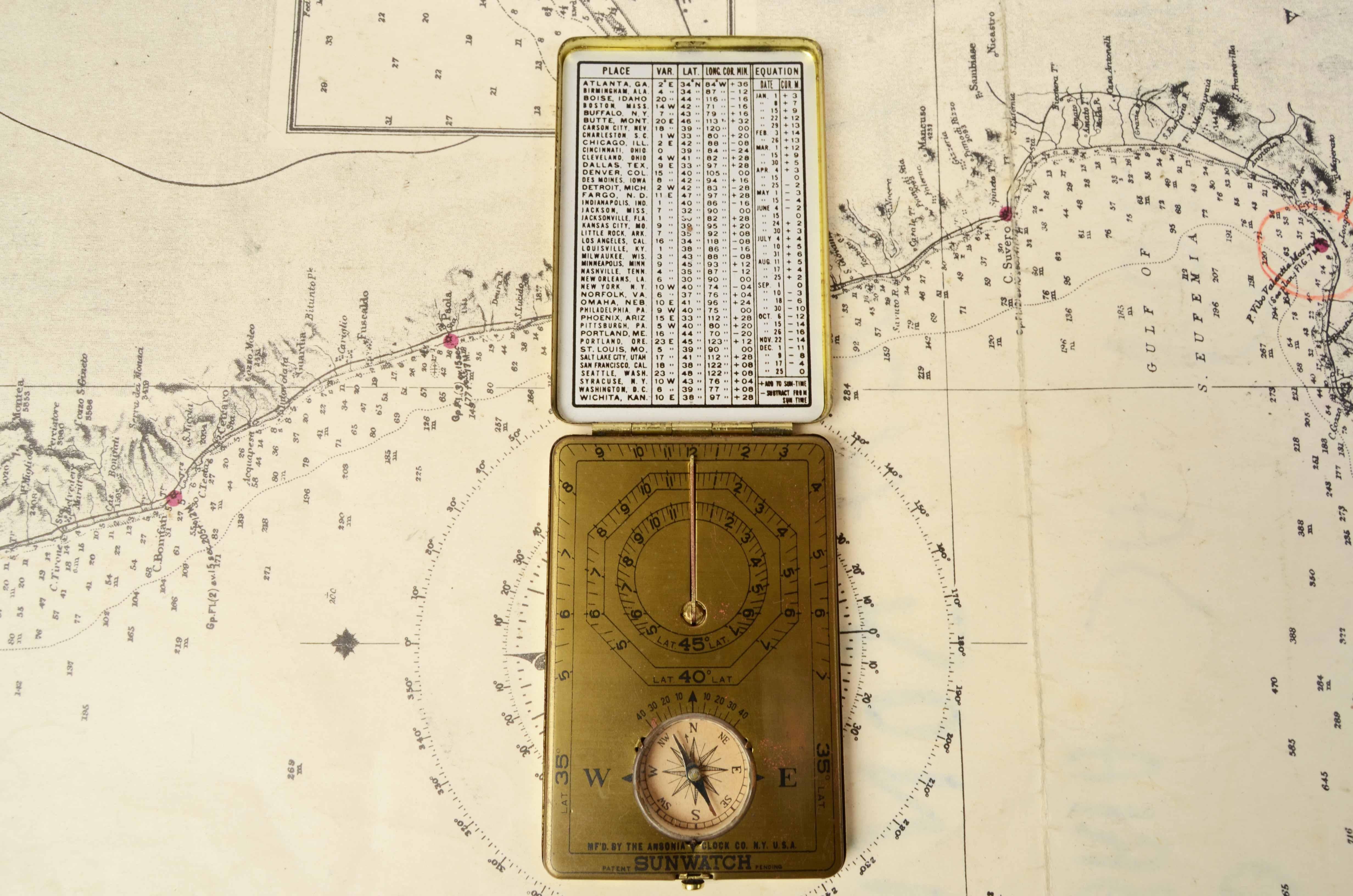 1920s Brass Sundial Compass Ansonia Clock Co. Antique Time Measuring ...