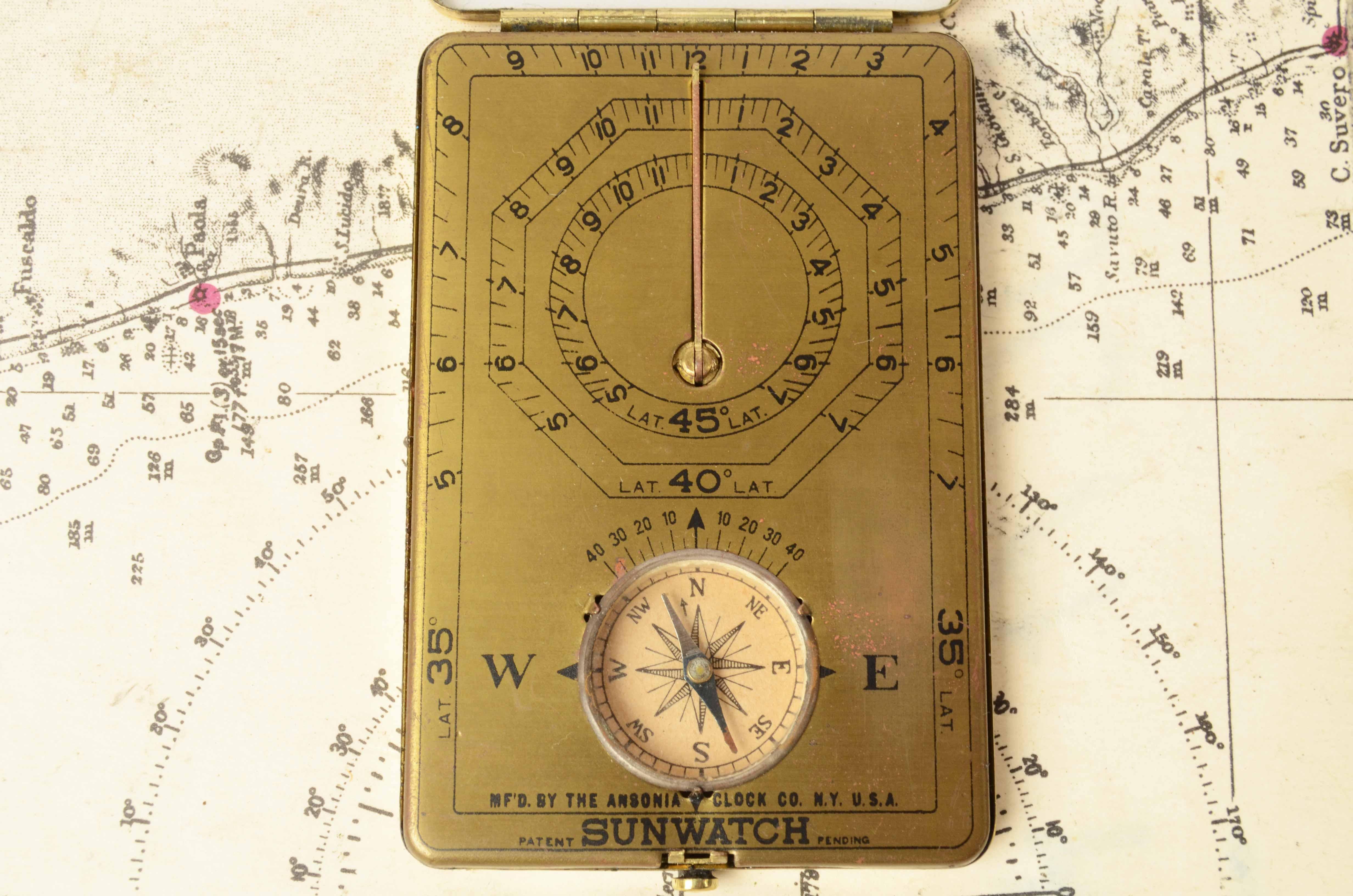 1920s Brass Sundial Compass Ansonia Clock Co. Antique Time Measuring ...