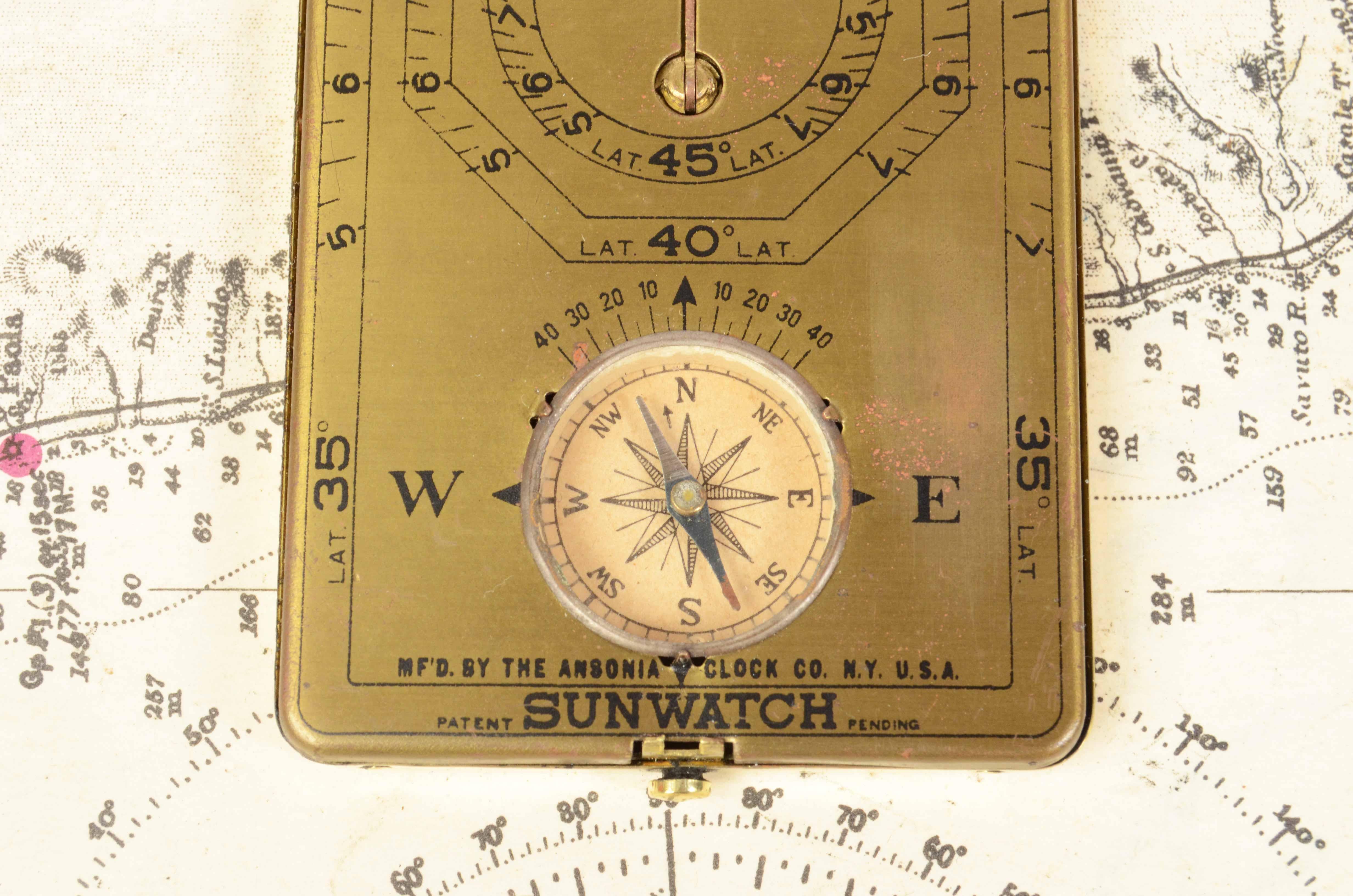 1920s Brass Sundial Compass Ansonia Clock Co. Antique Time Measuring ...