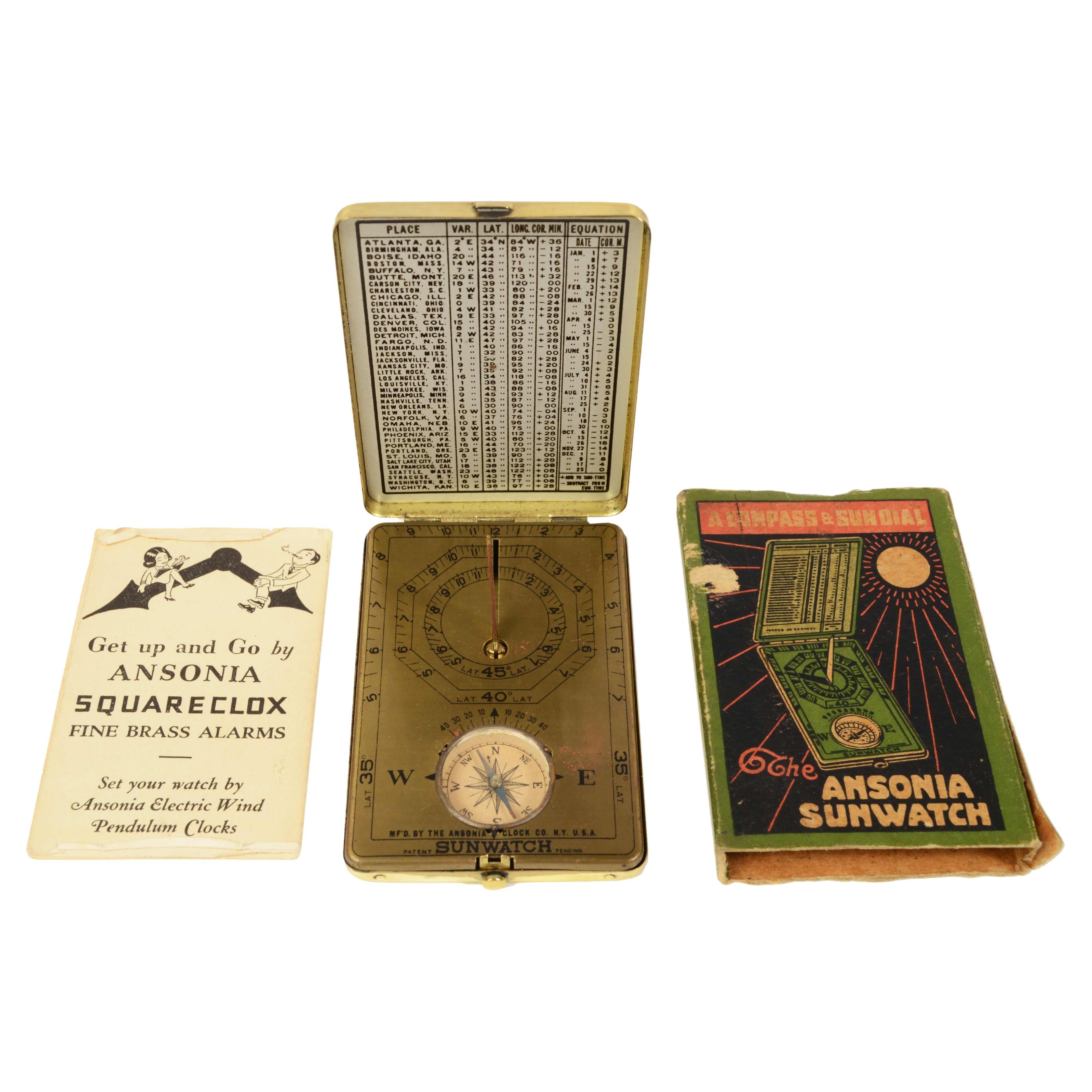 1920s Brass Sundial Compass Ansonia Clock Co. Antique Time Measuring ...