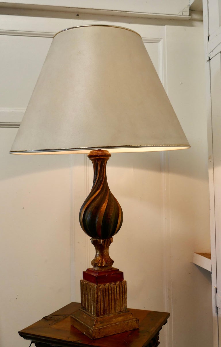 1920s Bulbous Folk Art Painted Spanish Lamp and Shade For Sale at 1stDibs