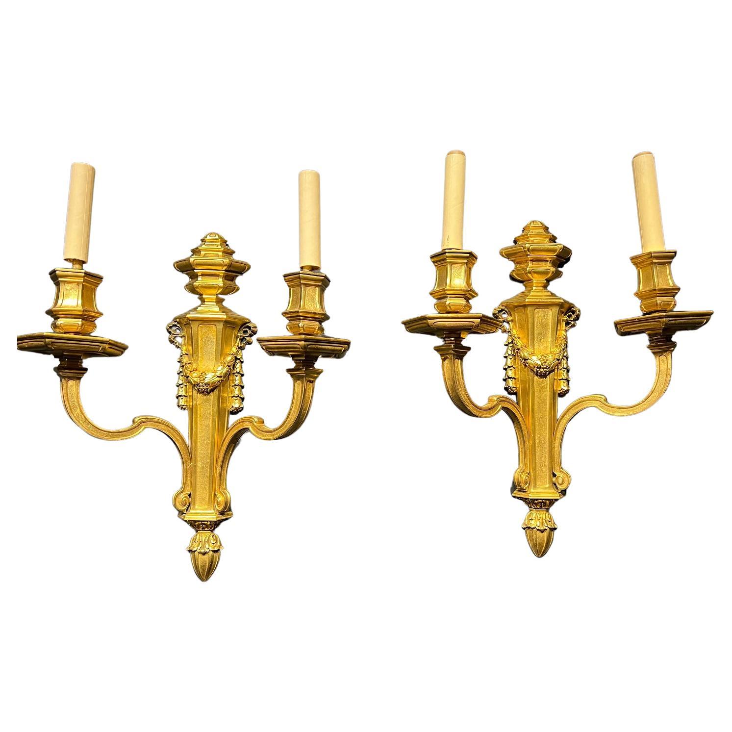 1920s Antique Neoclassical Greek Key Bronze Bank Wall Sconce with ...