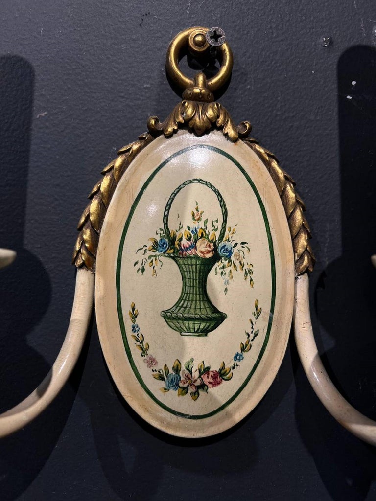 1920s Caldwell White Hand Painted Sconces For Sale at 1stDibs