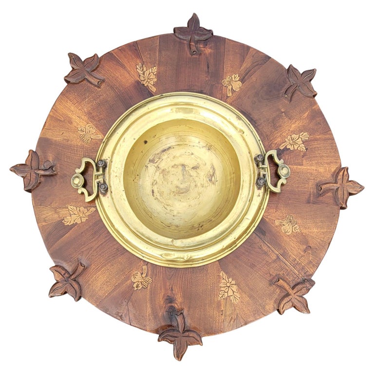 1920s, Carved Walnut and Inlays and Brass Inset Spanish "Brassero ...