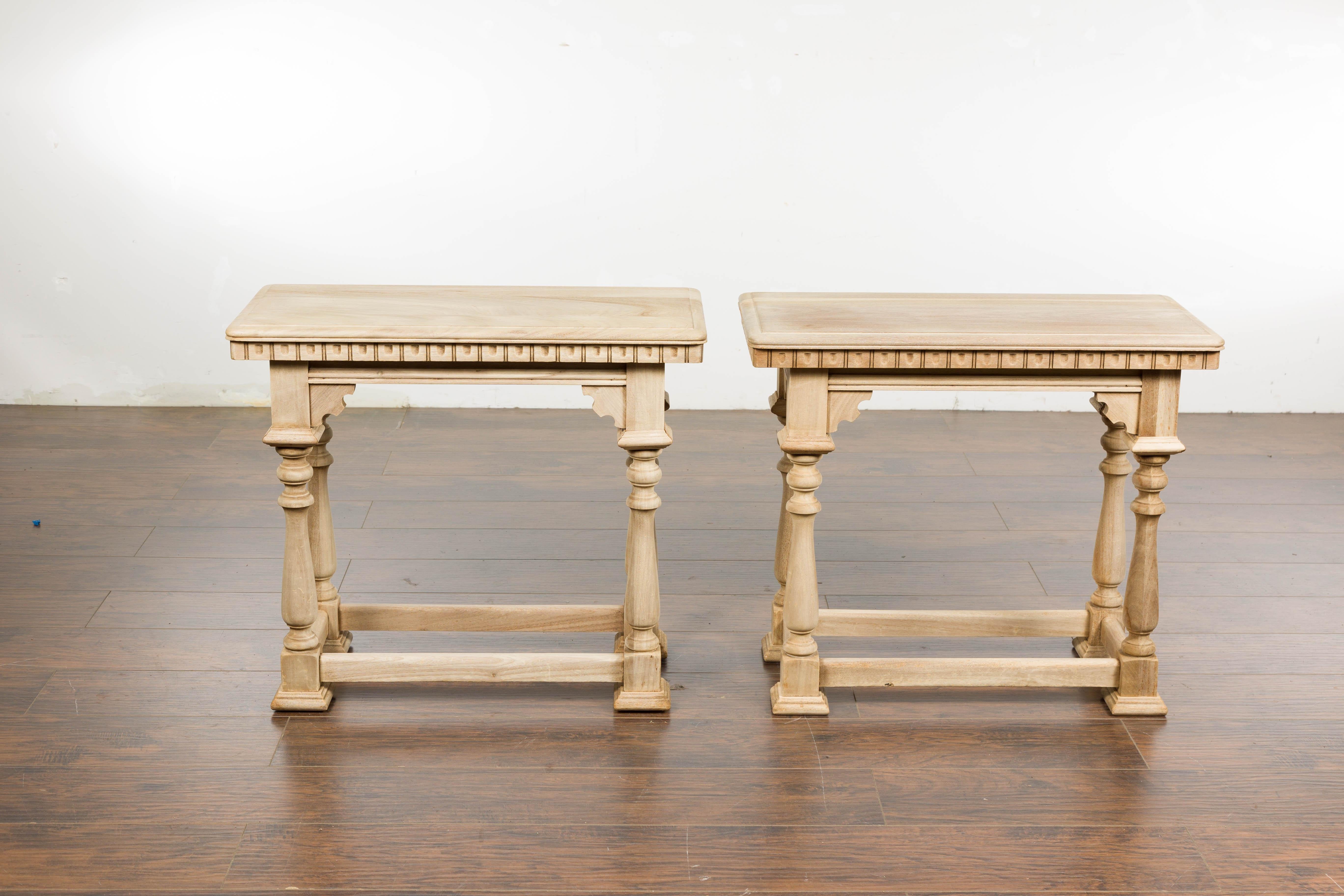 1920s Carved Walnut Italian Console Tables with Turned Baluster Legs ...