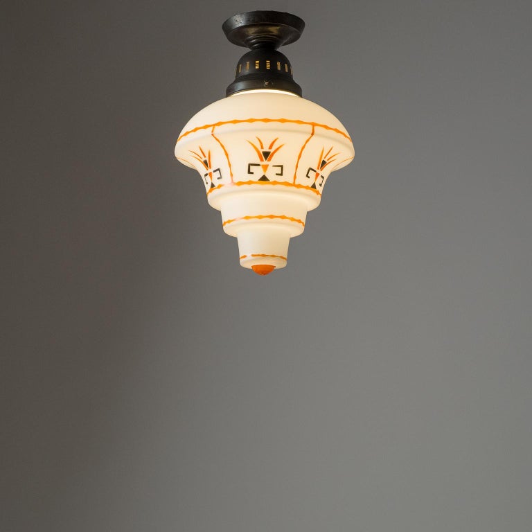 1920s Ceiling Light, Enameled Glass and Brass at 1stDibs