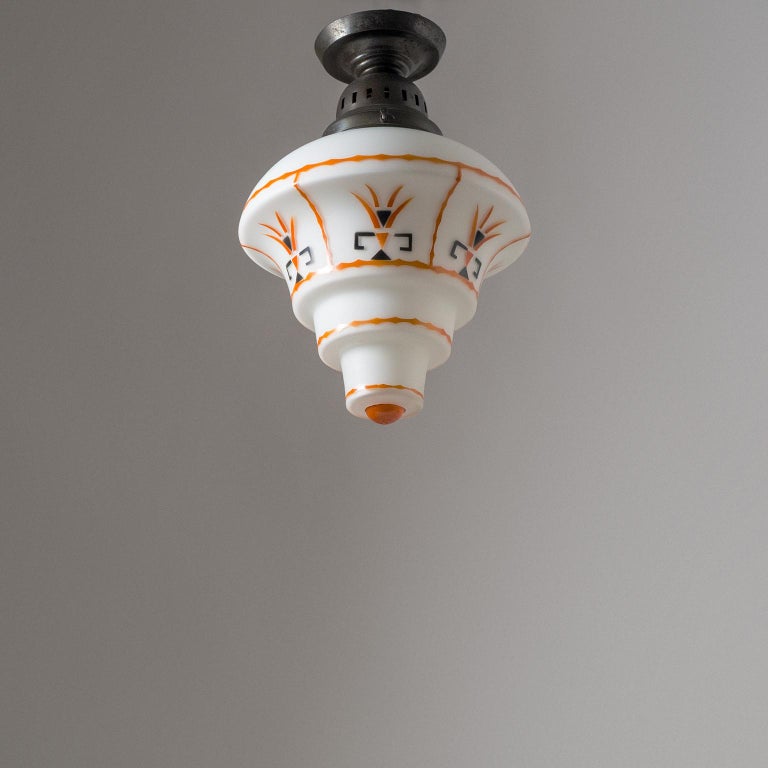 1920s Ceiling Light, Enameled Glass and Brass at 1stDibs