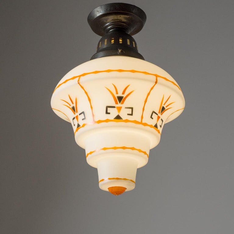 1920s Ceiling Light, Enameled Glass and Brass at 1stDibs