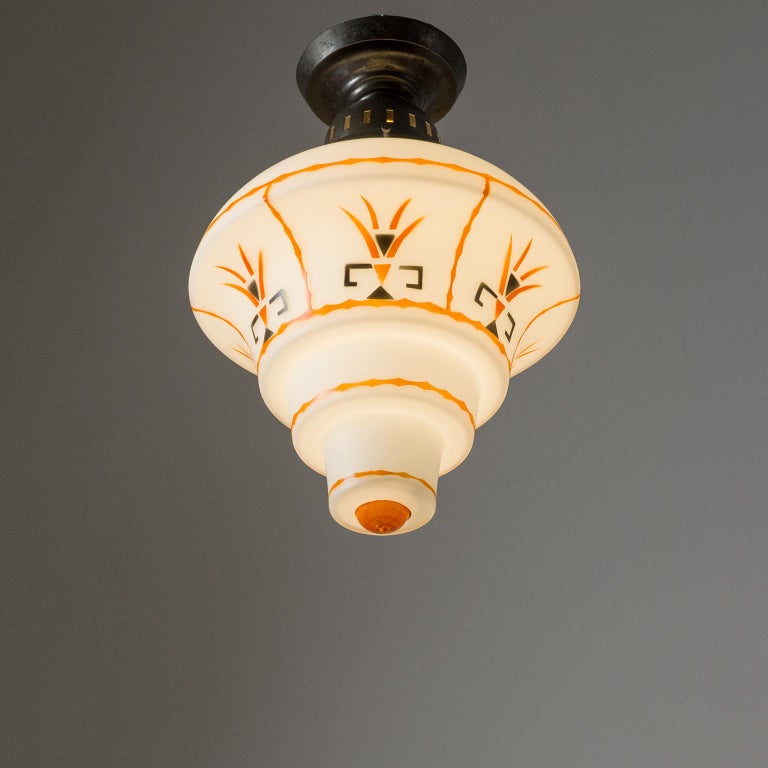 1920s Ceiling Light, Enameled Glass and Brass at 1stDibs
