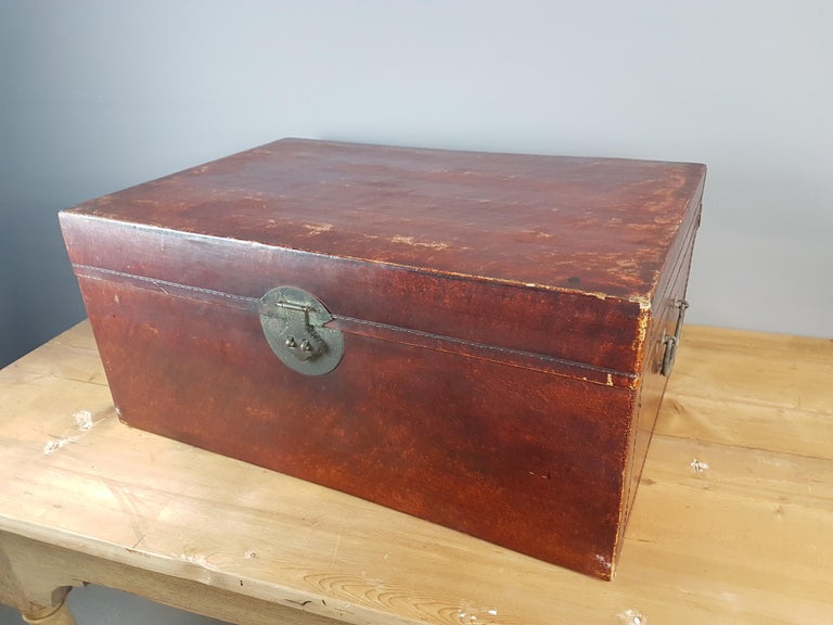 1920s Chinese Red Vellum Trunk at 1stDibs