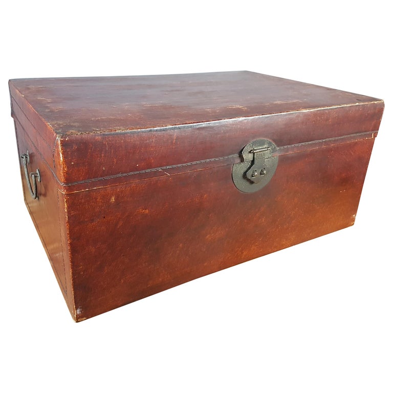 1920s Chinese Red Vellum Trunk at 1stDibs