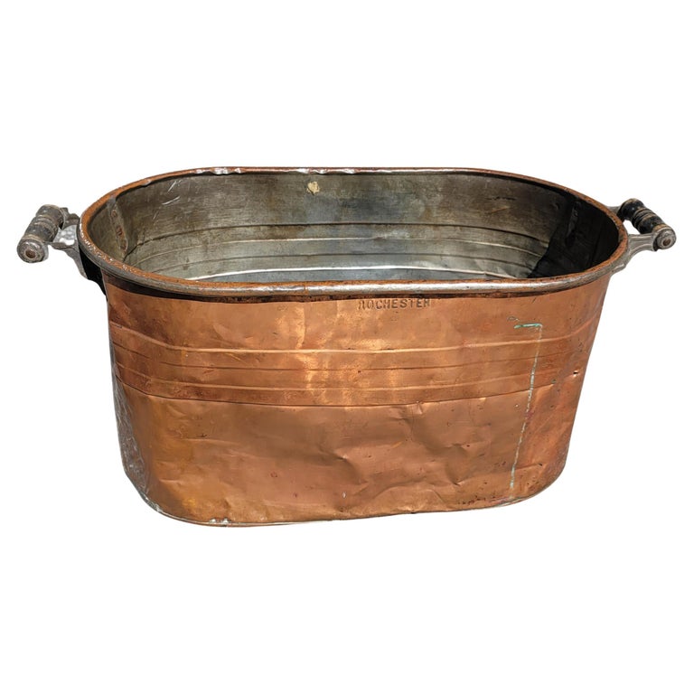 1920s, Copper Boiler Wash Tub Pot with Wood Handles as Planter at 1stDibs
