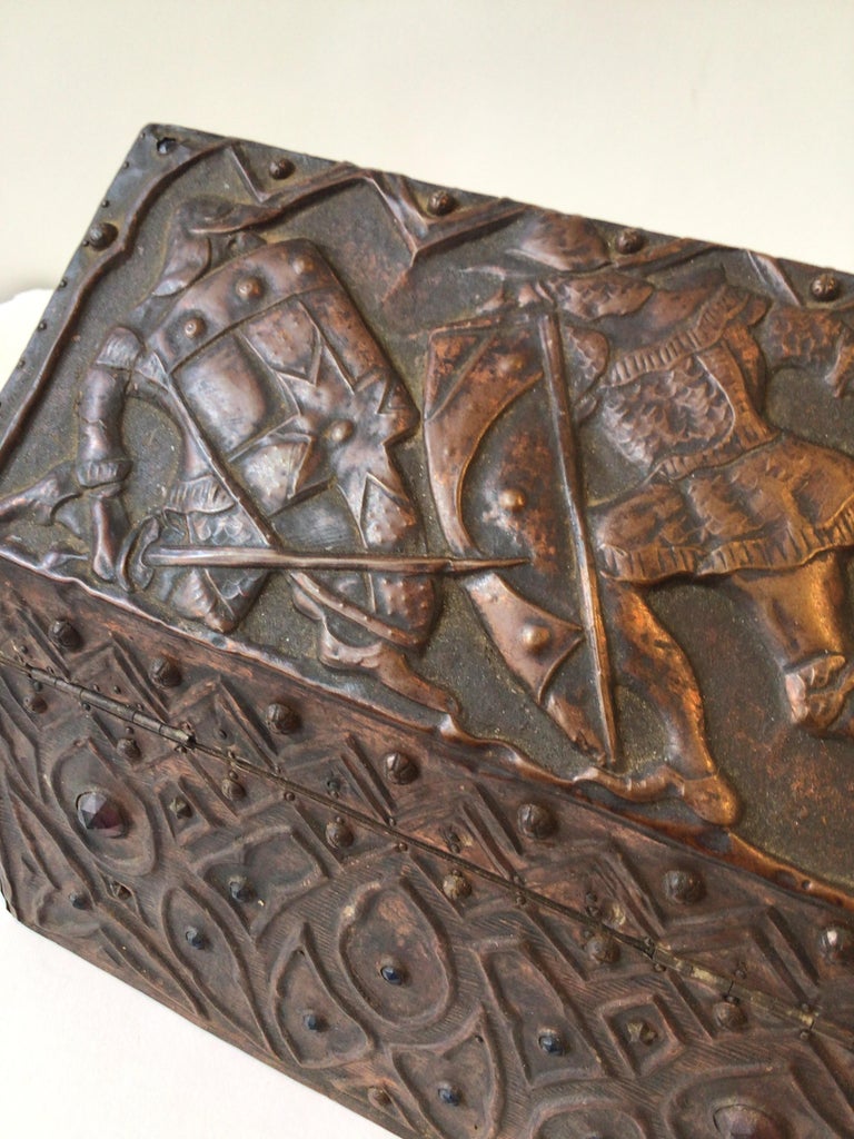 1920s Copper Warriors Box with Jewels For Sale at 1stDibs
