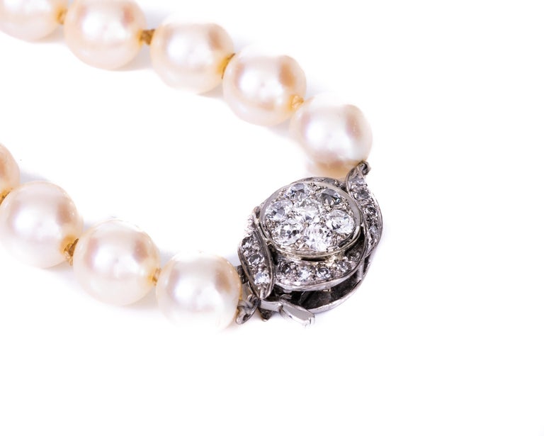 1920s Cultured Pearl Necklace with Diamond Clasp For Sale at 1stDibs ...