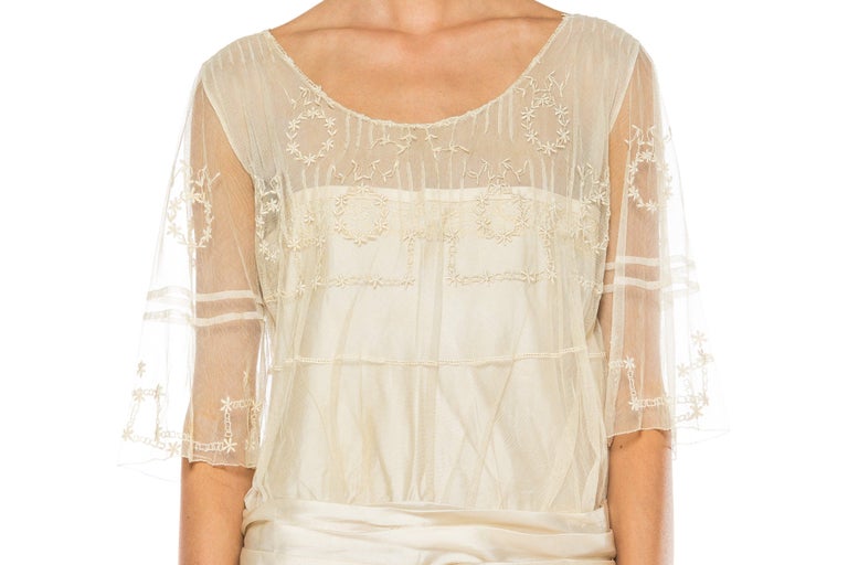 1920S Ecru Silk and Cotton Net Dress With Exceptional Hand Embroidery ...