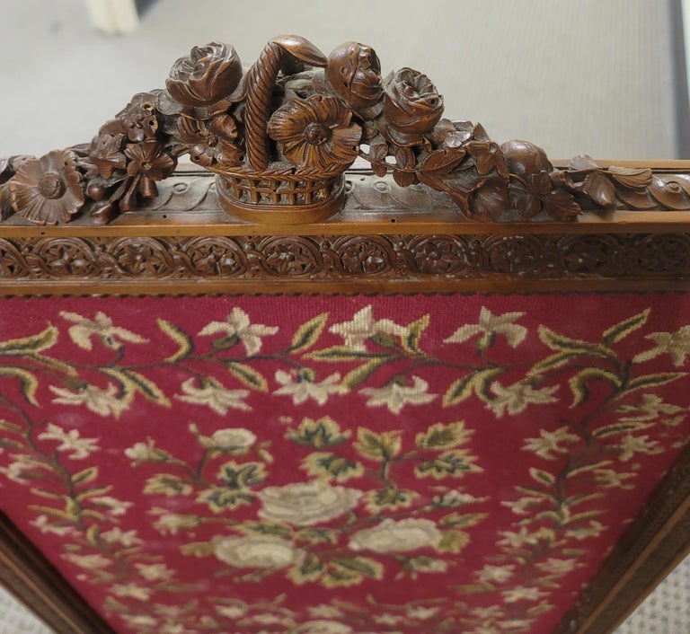 1920s, Edwardian Carved Walnut Tapestried Fire Place Screen For Sale at ...