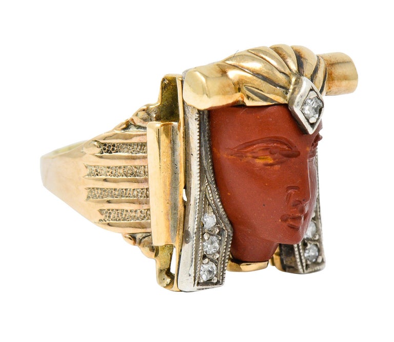 1920s Egyptian Revival Diamond Jasper Platinum 14 Karat Gold Pharaoh ...