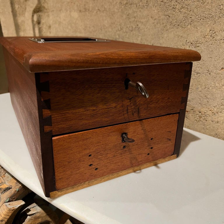 1920s Elegant Antique Wood Money Box Chrome Window and Keys Pre-ATM For ...