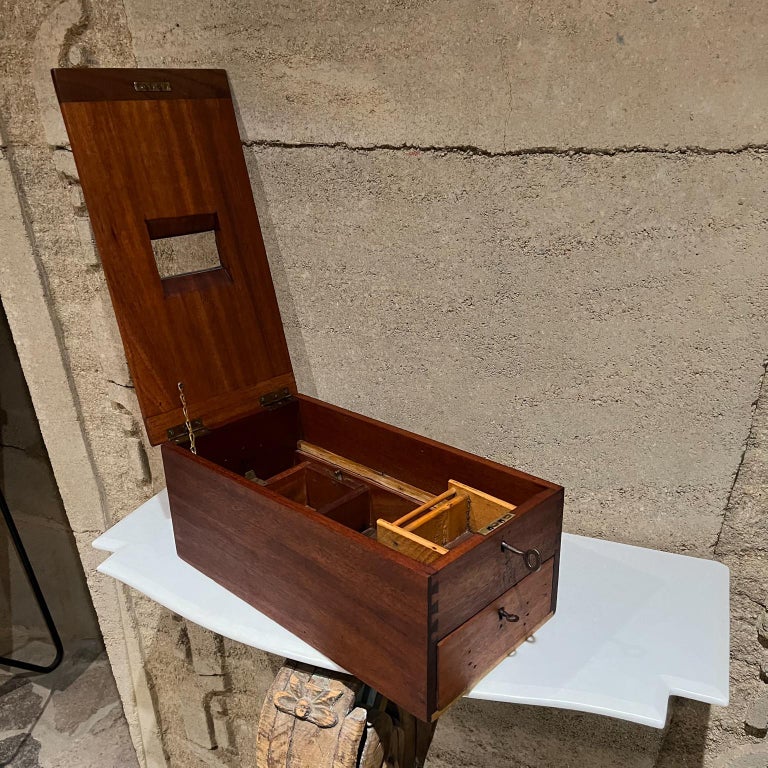 1920s Elegant Antique Wood Money Box Chrome Window and Keys Pre-ATM For ...