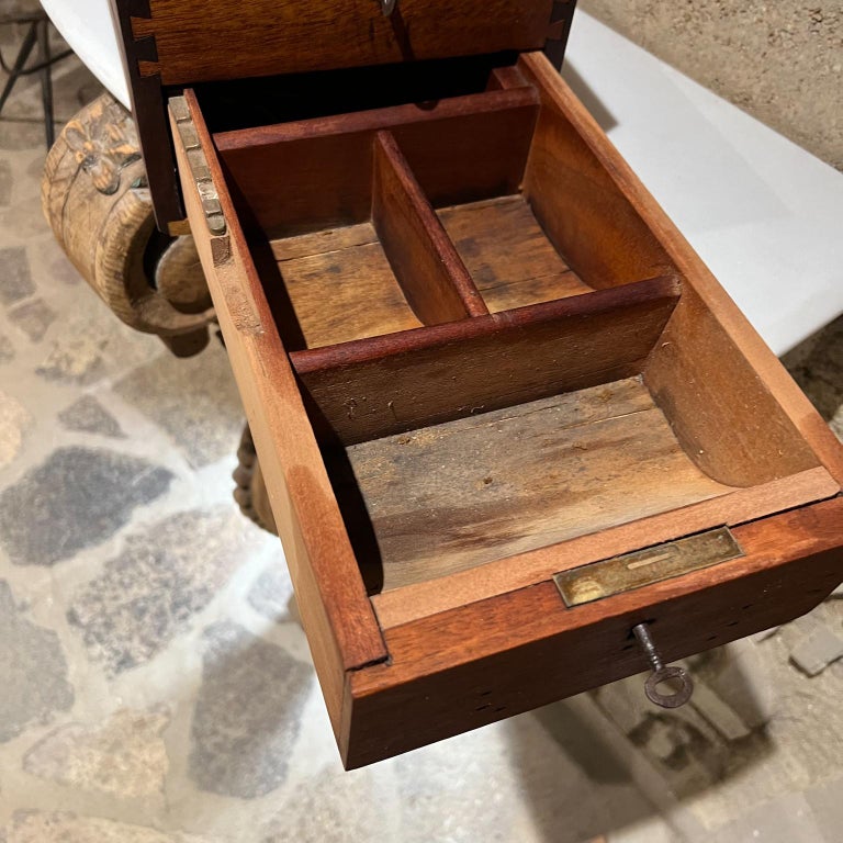 1920s Elegant Antique Wood Money Box Chrome Window and Keys Pre-ATM For ...