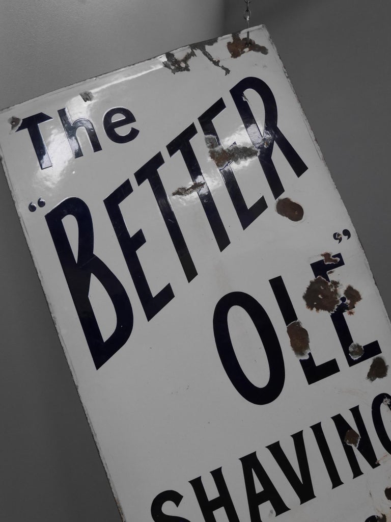 1920's Enamel Shaving Saloon Sign For Sale at 1stDibs