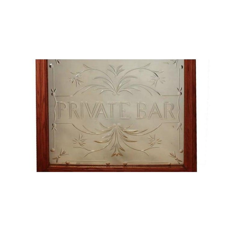 1920's English "Private Bar" Etched Glass Sign For Sale at 1stDibs