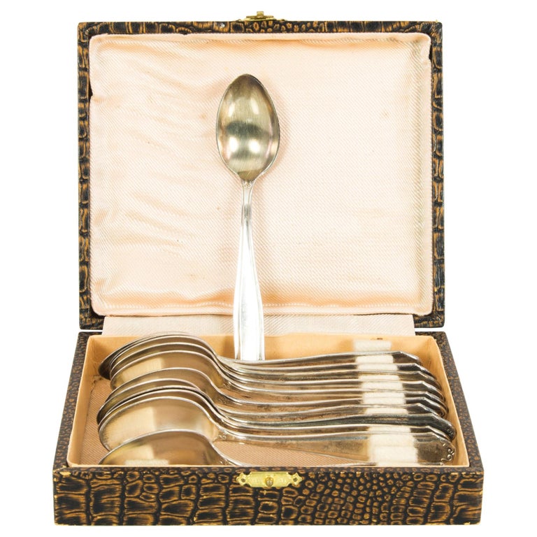 1920s European Silver-Plated Teaspoons in Box, Set of Twelve at 1stDibs