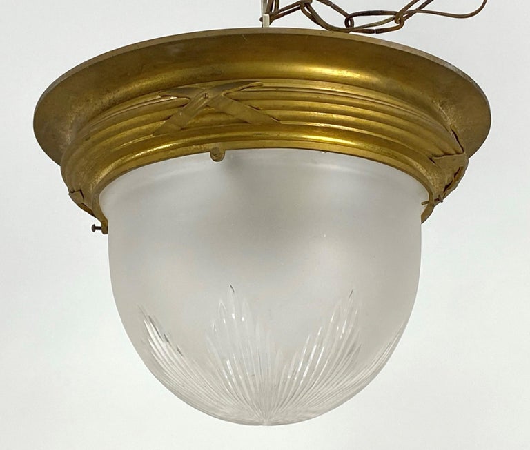 1920s Federal Etched Glass Cast Bronze Flushmount Bank Light For Sale ...