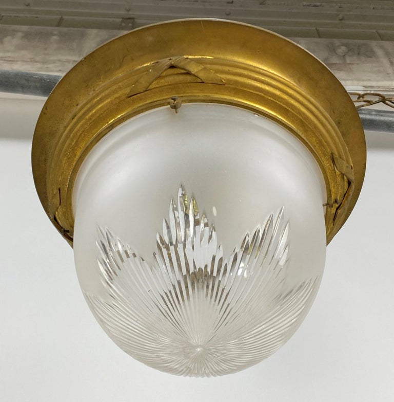 1920s Federal Etched Glass Cast Bronze Flushmount Bank Light For Sale ...