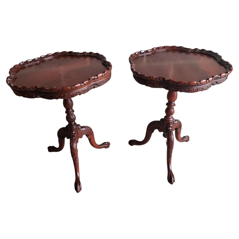 1920s Flame Mahogany Pie Crust Side Tables, a Pair For Sale at 1stDibs