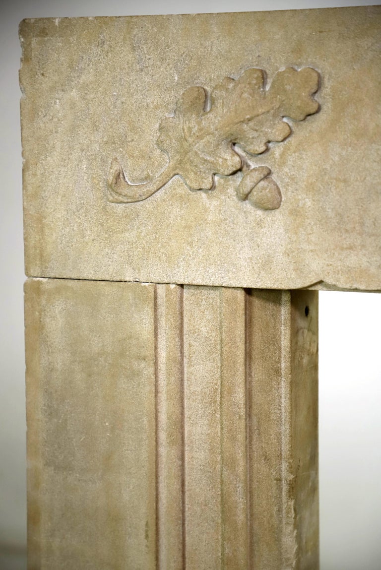 1920s Flush Wall Mount Tan Foliate Limestone Mantel For Sale at 1stDibs