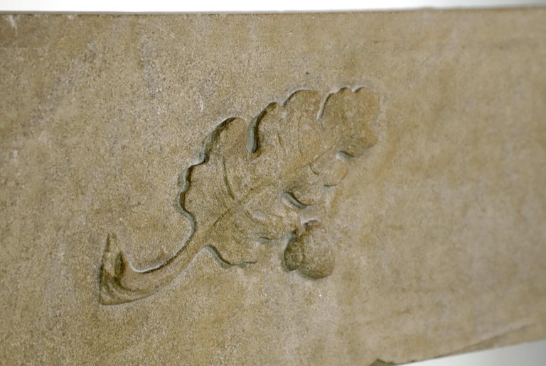 1920s Flush Wall Mount Tan Foliate Limestone Mantel For Sale at 1stDibs
