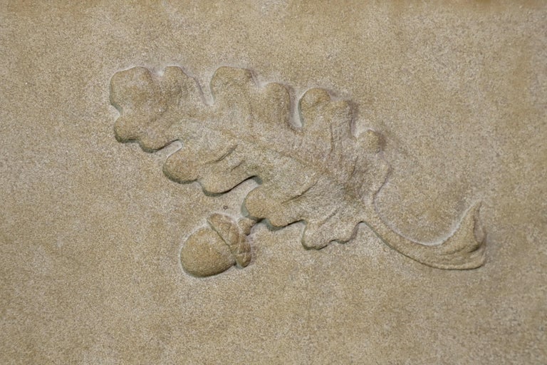 1920s Flush Wall Mount Tan Foliate Limestone Mantel For Sale at 1stDibs