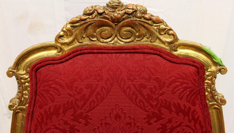 1920s French Chair with Gilded Carved Wood Frame and Red Floral ...