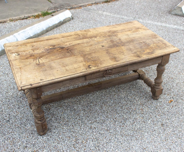 1920s French Distressed Oak Coffee Table with Drawer at 1stDibs