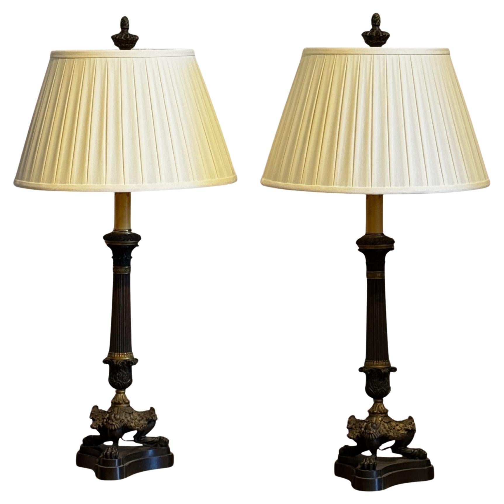 Pair of French Antique Metal Table Lamps For Sale at 1stDibs