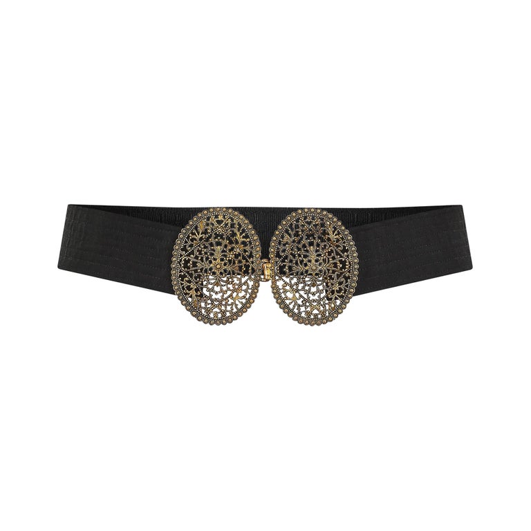 1920s French Filigree Buckle and Black Fabric Belt For Sale at 1stDibs