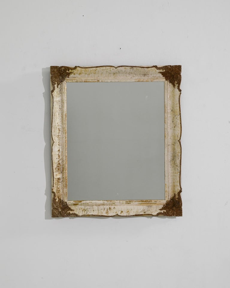 1920s French Gilded White Wall Mirror For Sale at 1stDibs