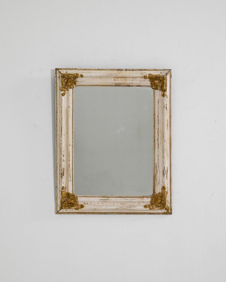 1920s French Gilded White Wall Mirror For Sale at 1stDibs