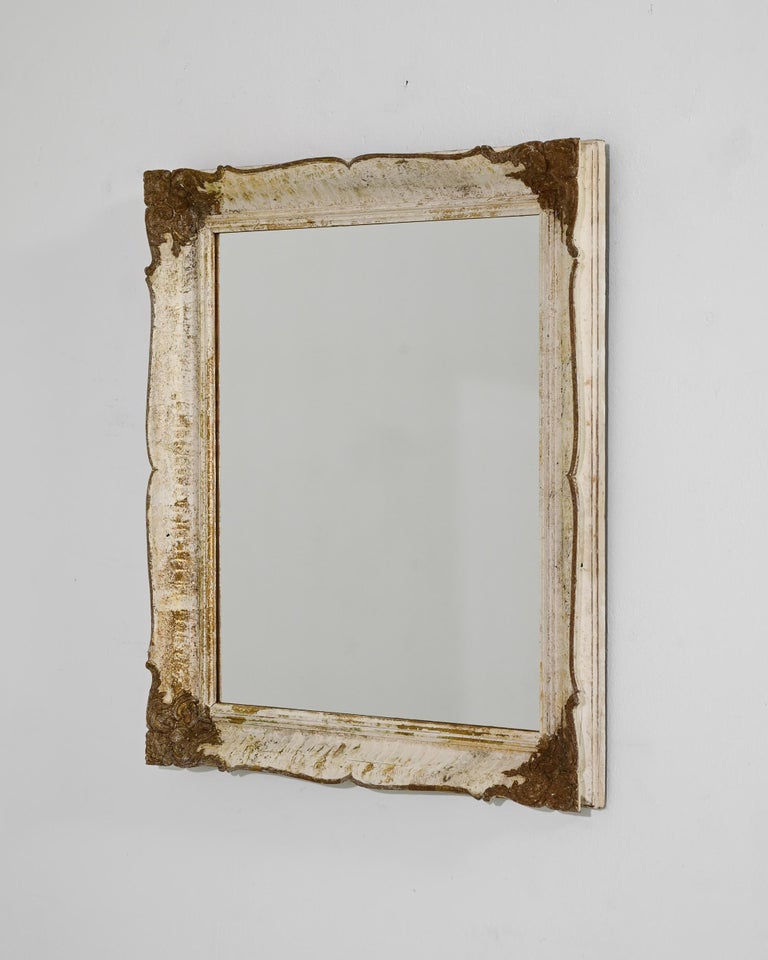 1920s French Gilded White Wall Mirror For Sale at 1stDibs
