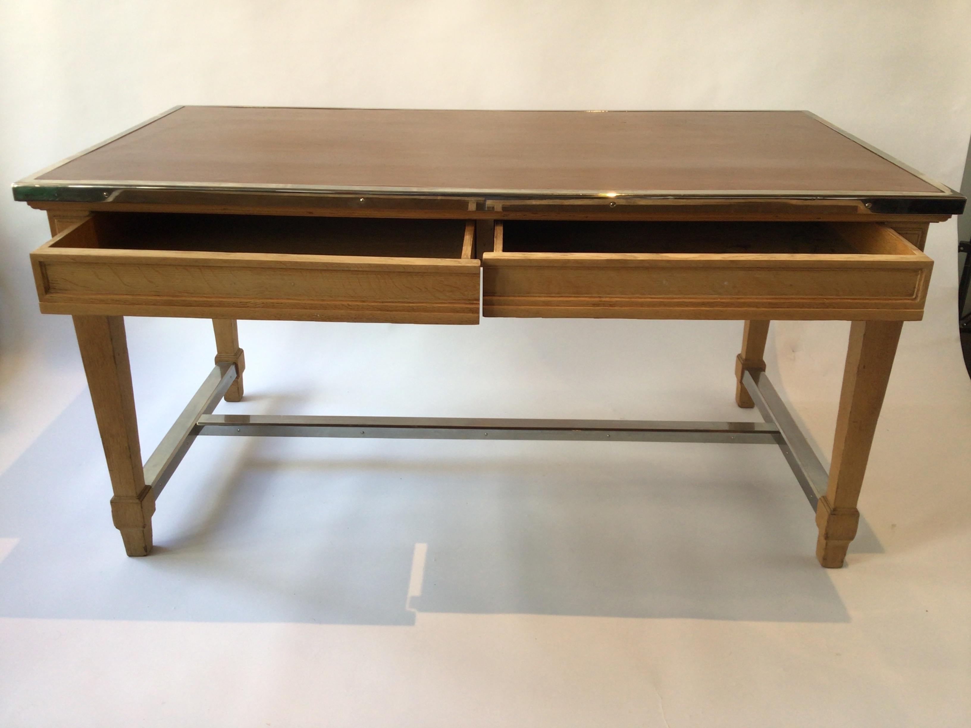 1920s, French Leather Top Writing Desk with Chrome Base For Sale at 1stDibs