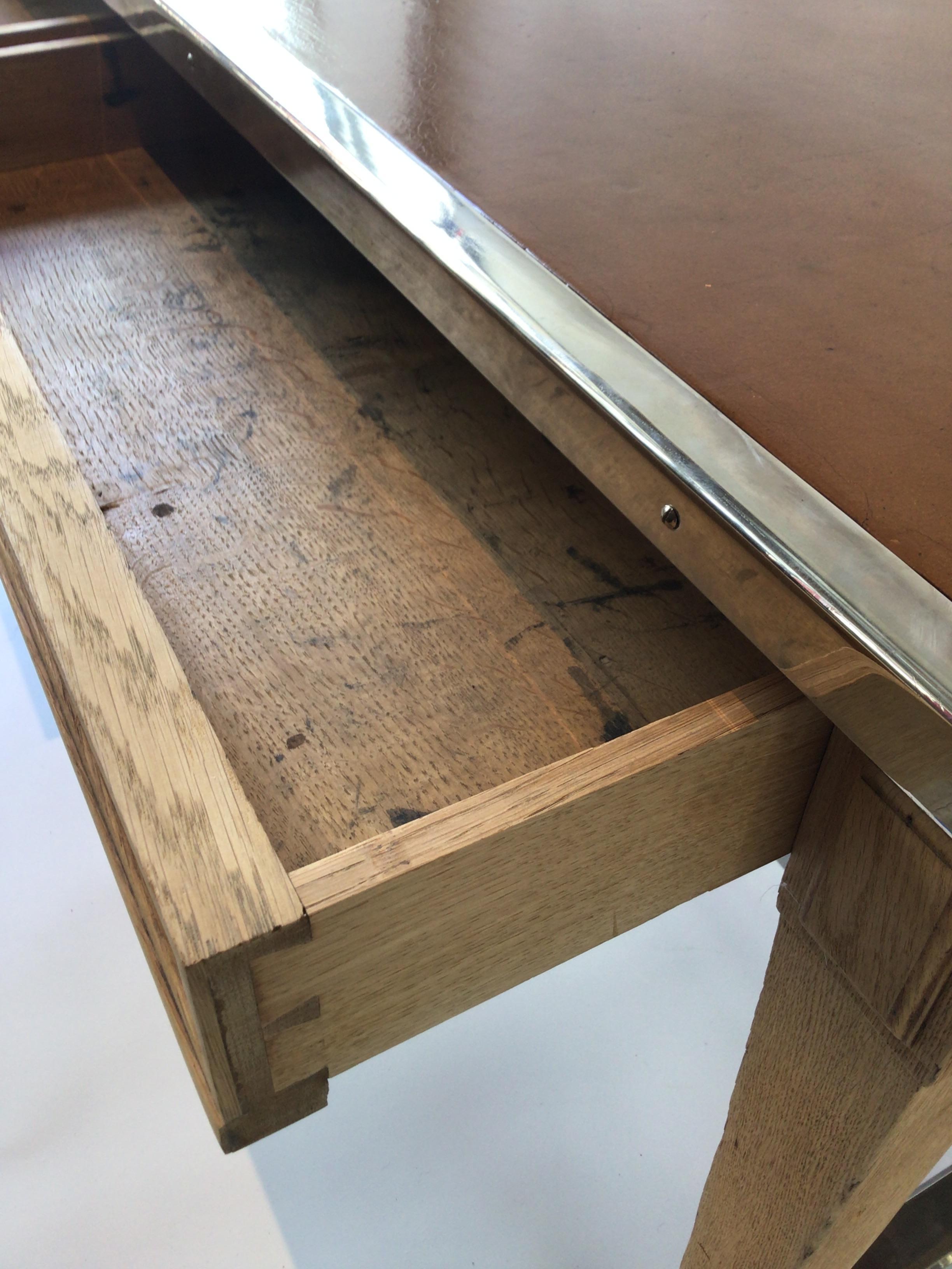 1920s, French Leather Top Writing Desk with Chrome Base For Sale at 1stDibs