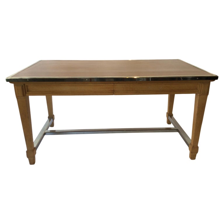 1920s, French Leather Top Writing Desk with Chrome Base For Sale at 1stDibs
