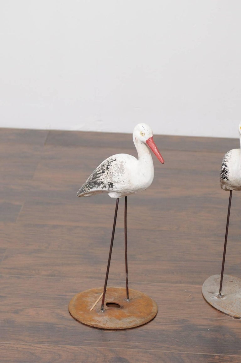1920s French Painted Stone Storks from a Zoo in Alsace, Mounted on Iron ...