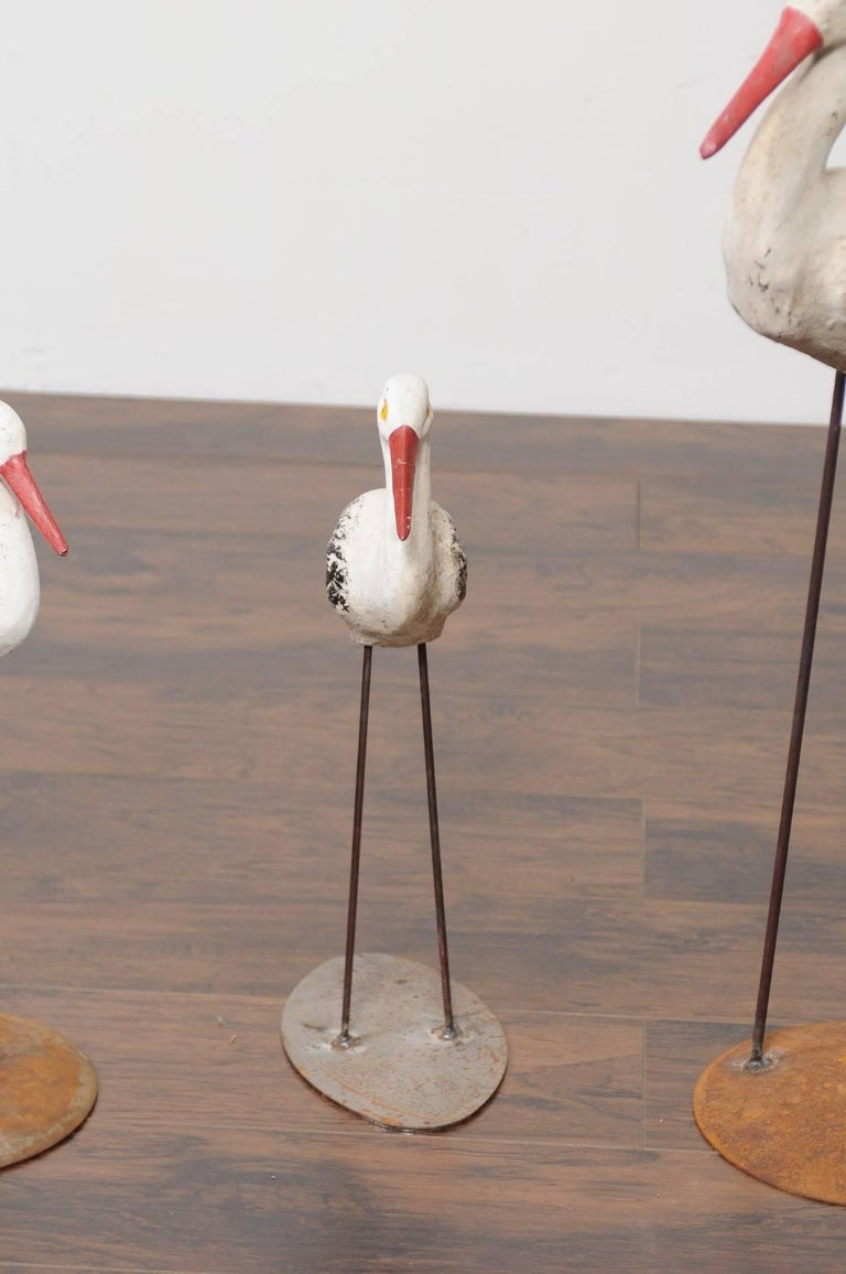1920s French Painted Stone Storks from a Zoo in Alsace, Mounted on Iron ...