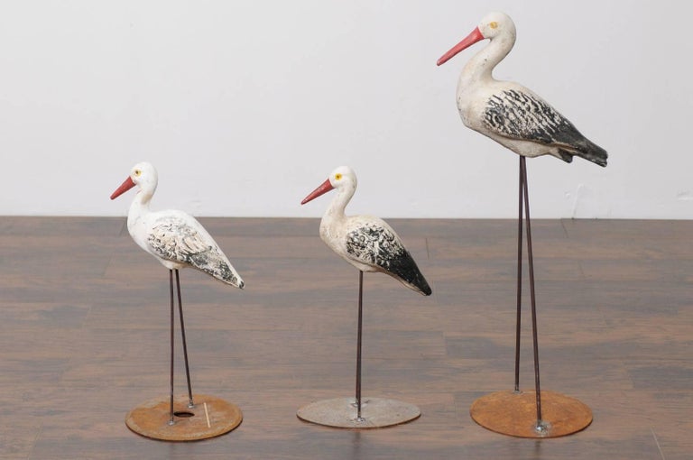 1920s French Painted Stone Storks from a Zoo in Alsace, Mounted on Iron ...